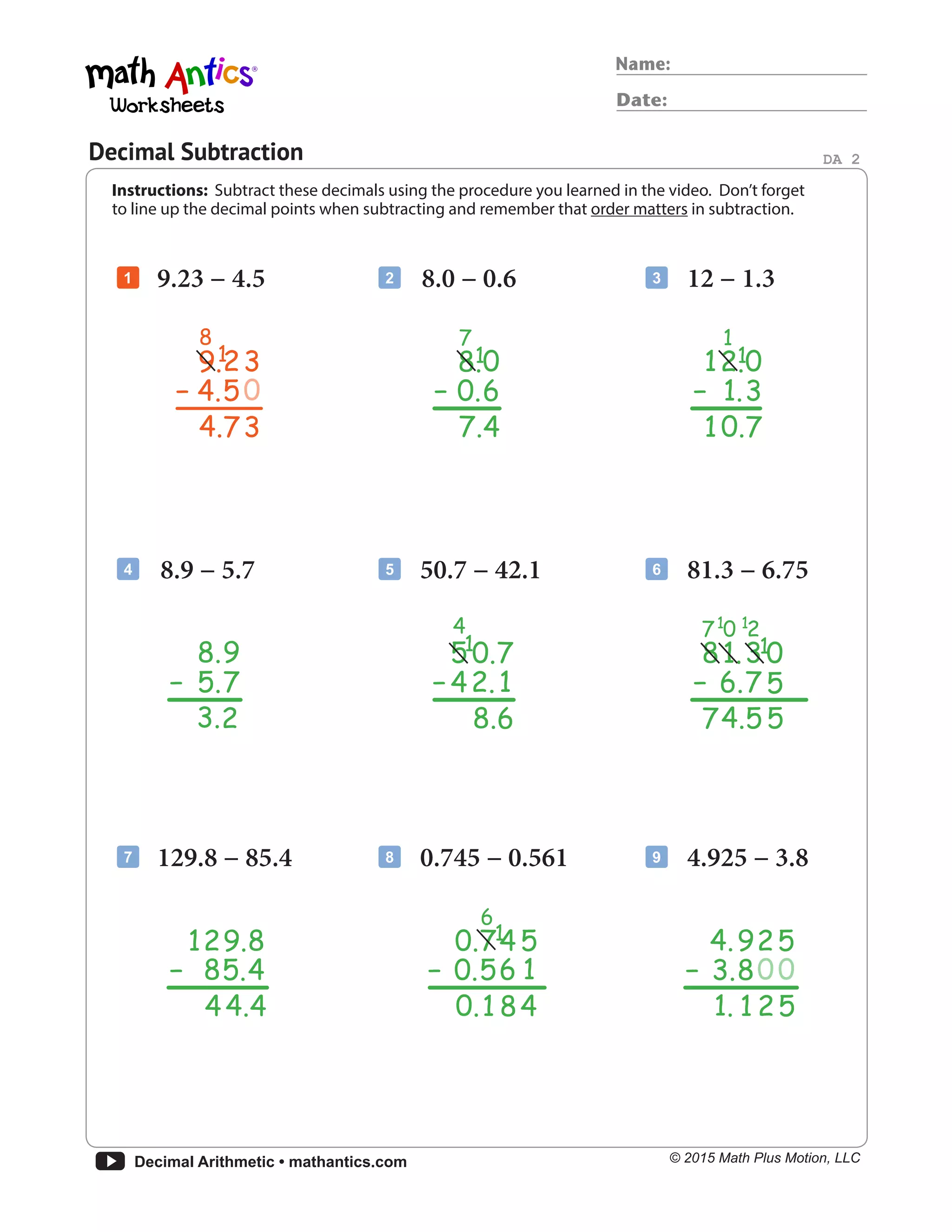 Worksheets_DecimalArithmetic_Answers.pdf