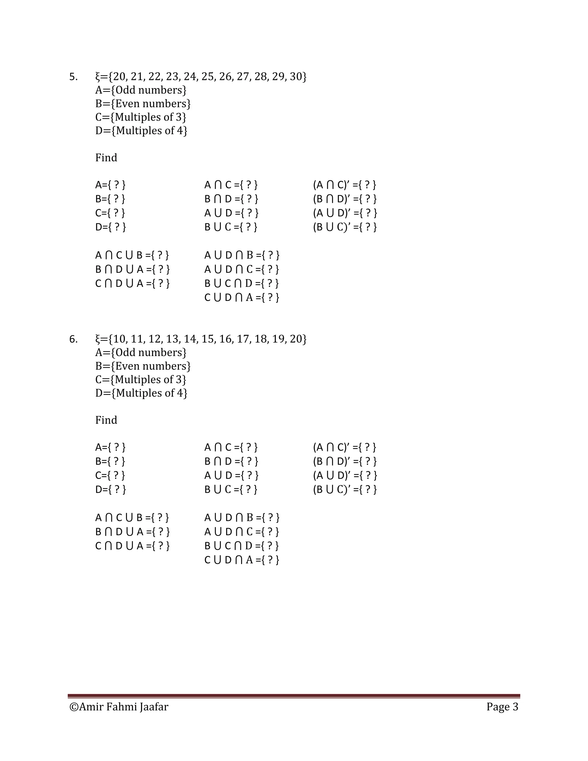 [Worksheet] sets (extra) | PDF