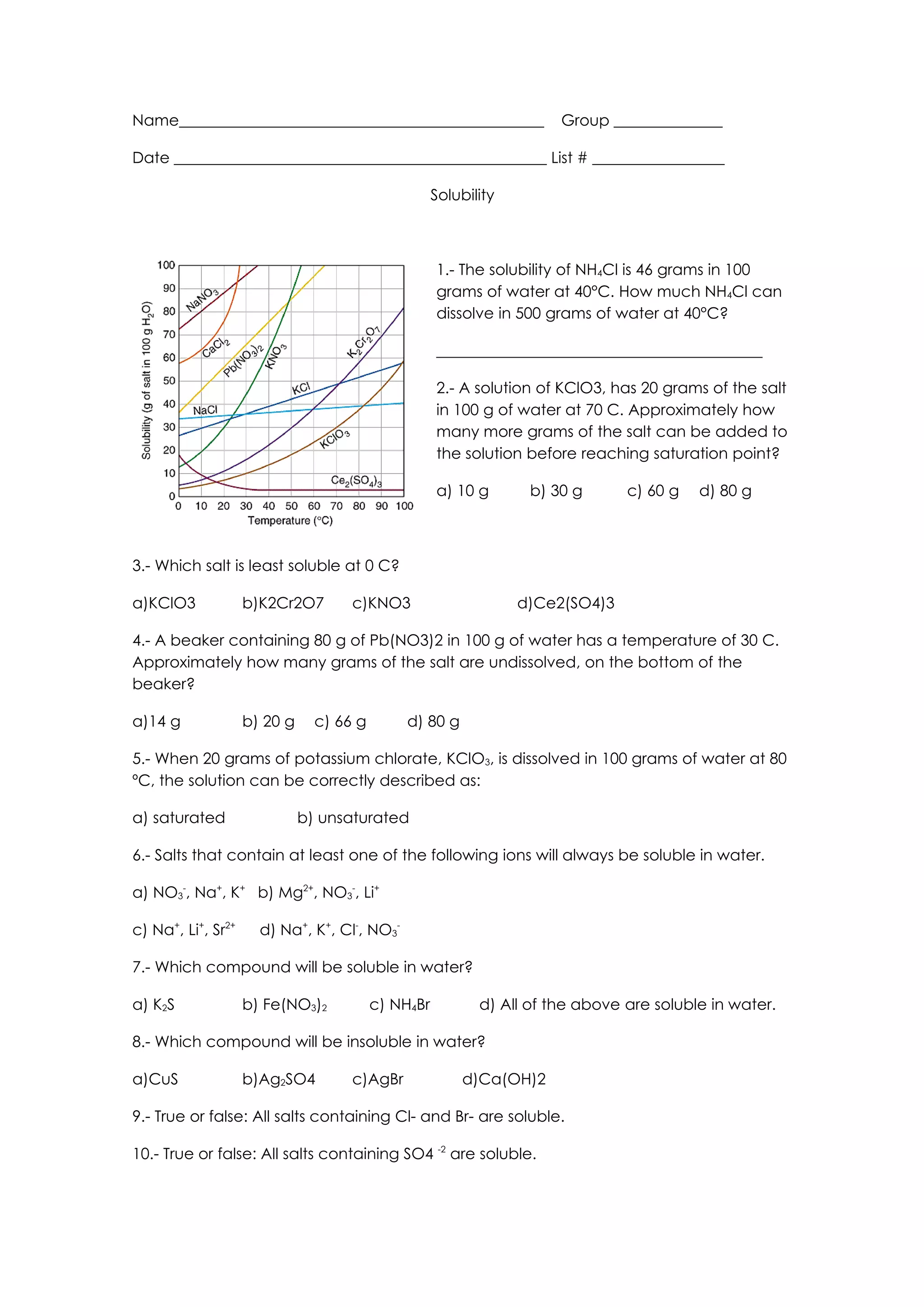 Worksheet solubility and solubility rules | DOC