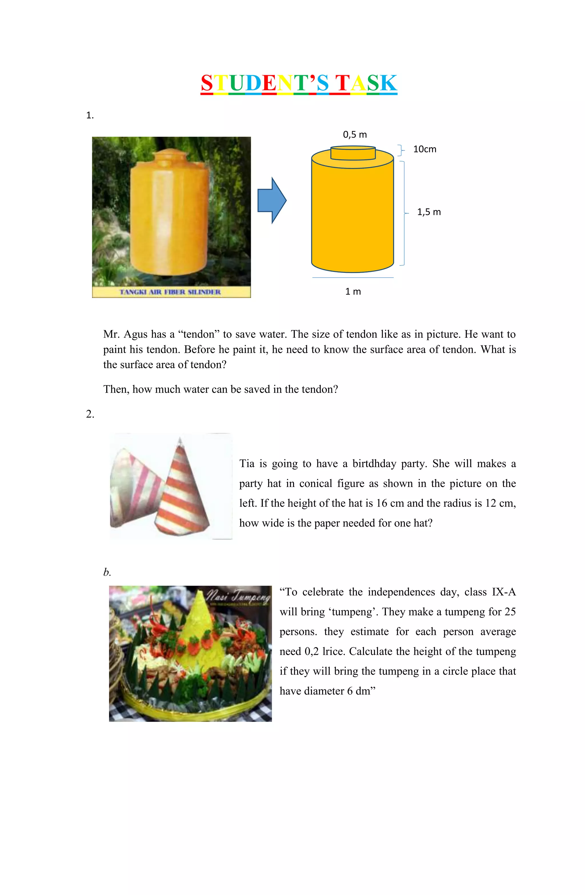 Worksheet solve problem related cylinder and cone | DOCX
