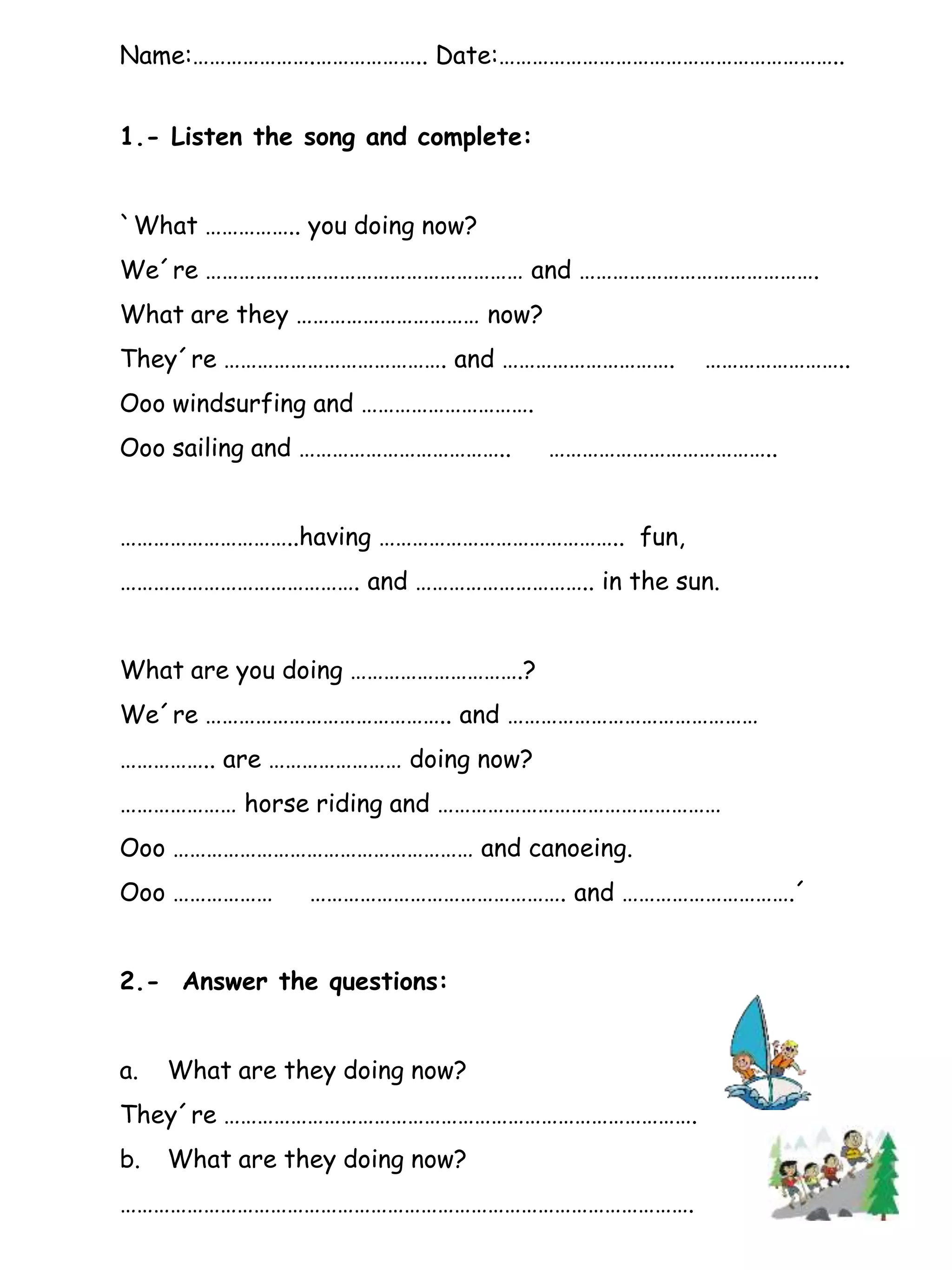 Worksheet song activities | PPTX | Sailing | Sports