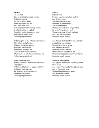 Worksheet song angel | DOC