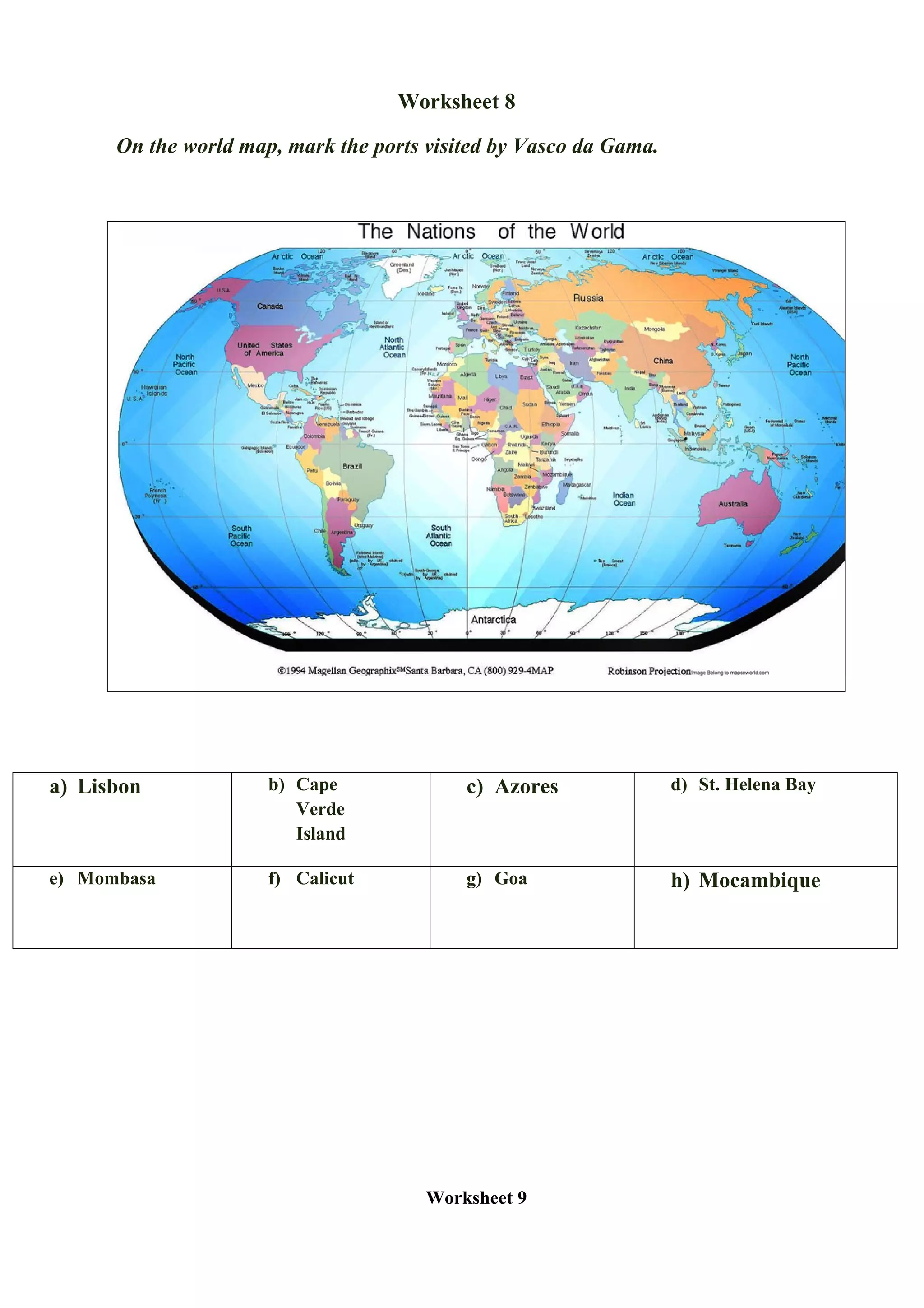 Worksheets on Locating Places on a Map -Geography and History | DOC