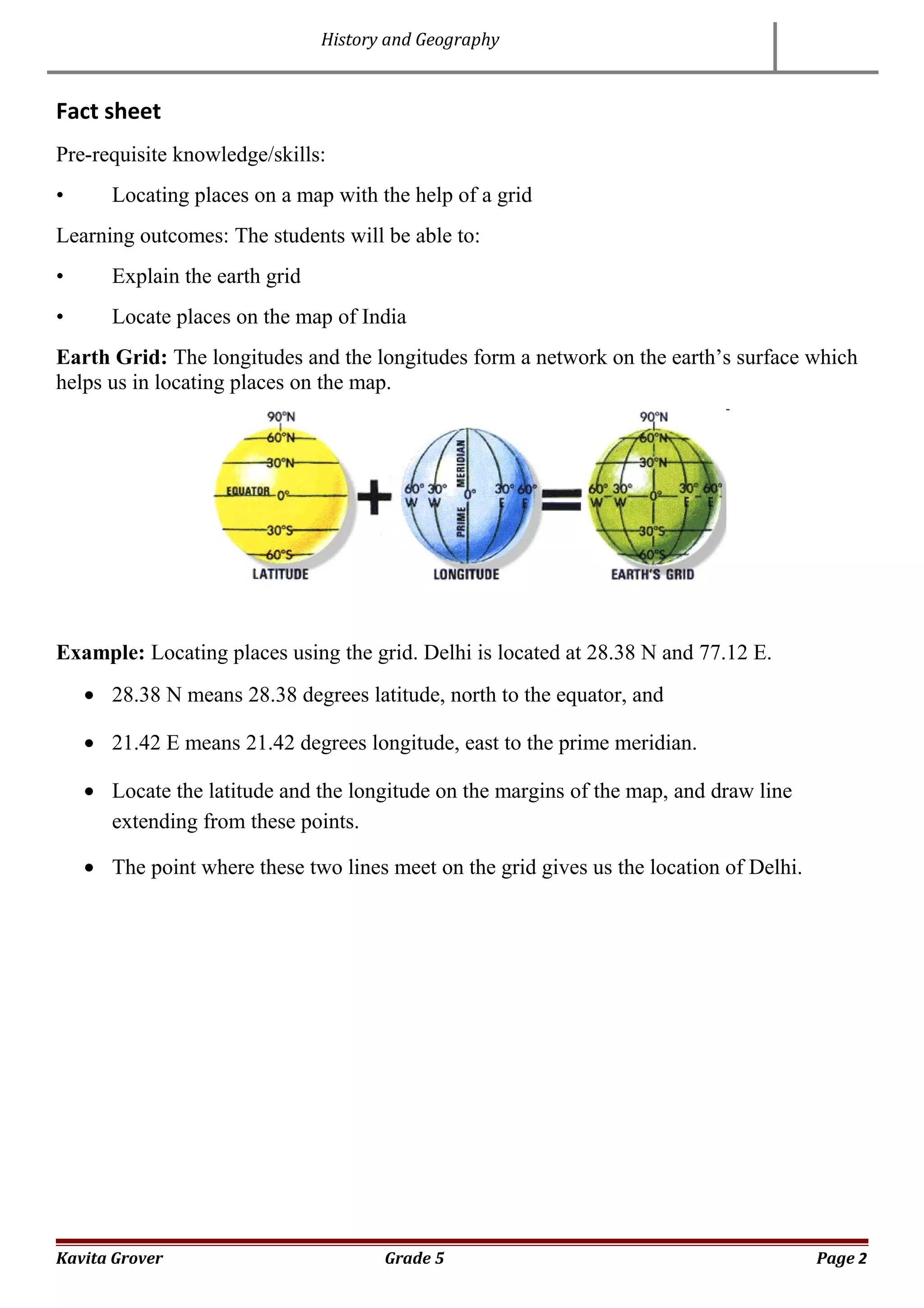 Worksheets on Locating Places on a Map -Geography and History | DOC