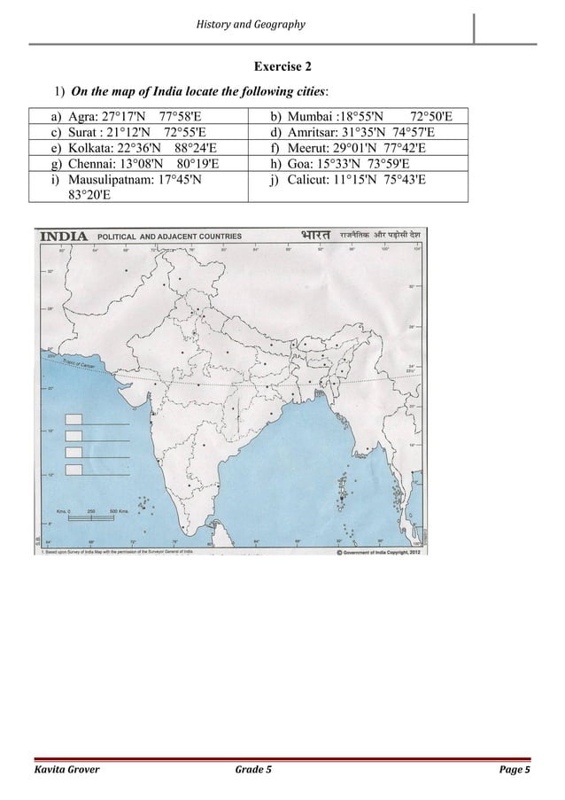 Worksheets on Locating Places on a Map -Geography and History | DOC