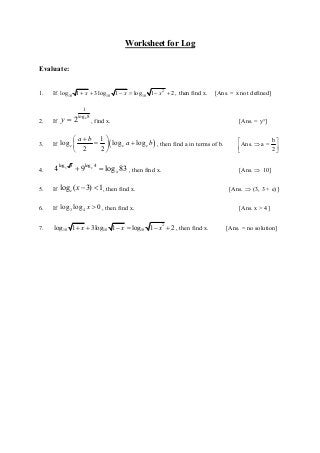 Log Worksheets Pdf