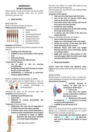Worksheet SPORTS INJURIES 3º ESO Secciones | DOCX | Death, Injury, or ...