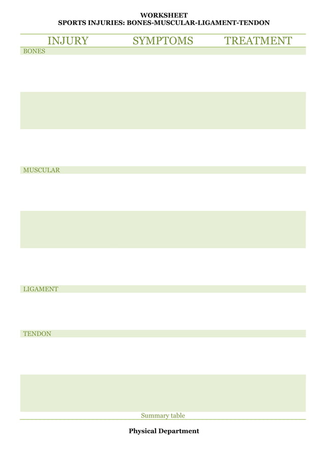 Worksheet SPORTS INJURIES 3º ESO Secciones | PDF