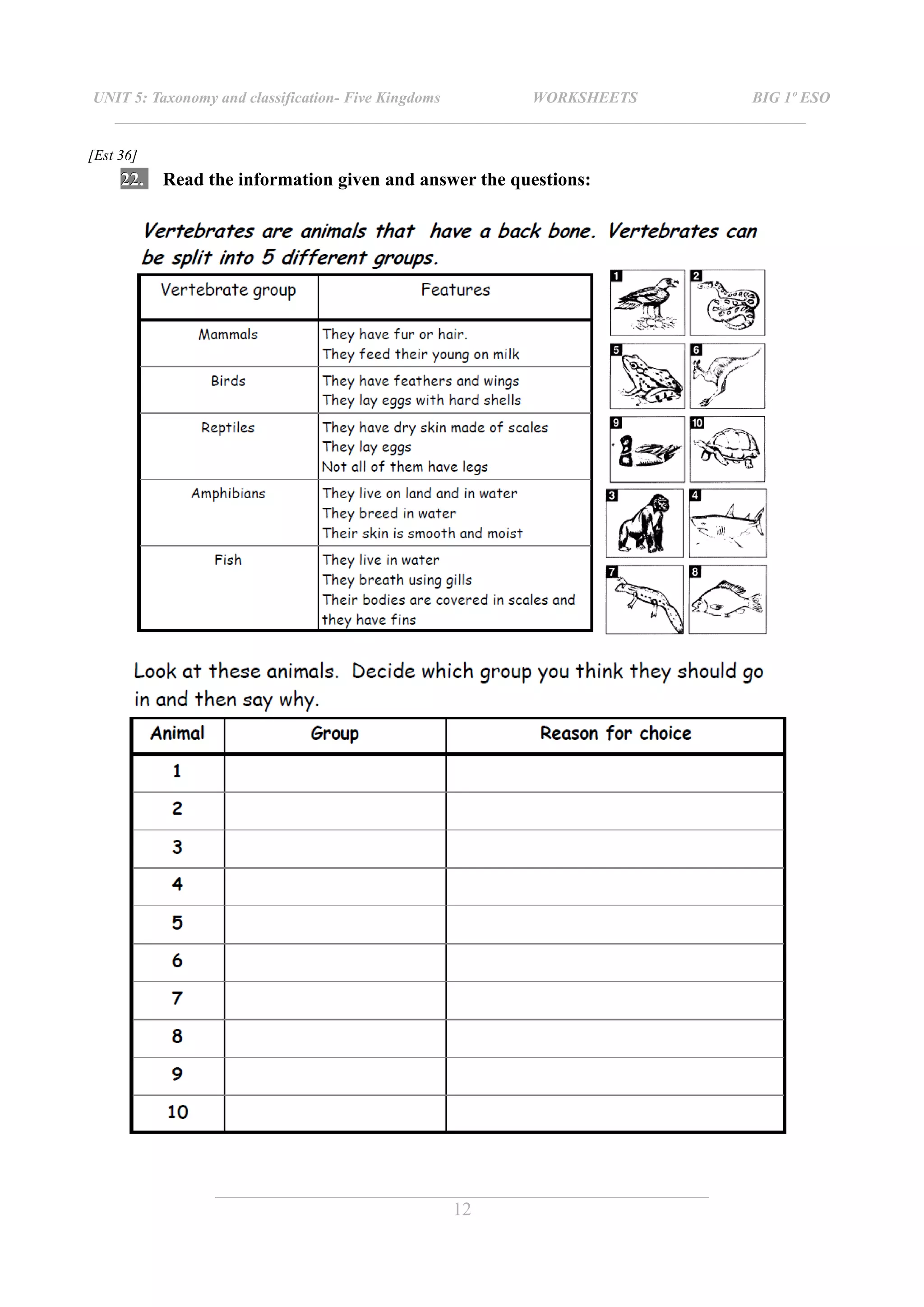 Worksheets taxonomy and clasification | PDF