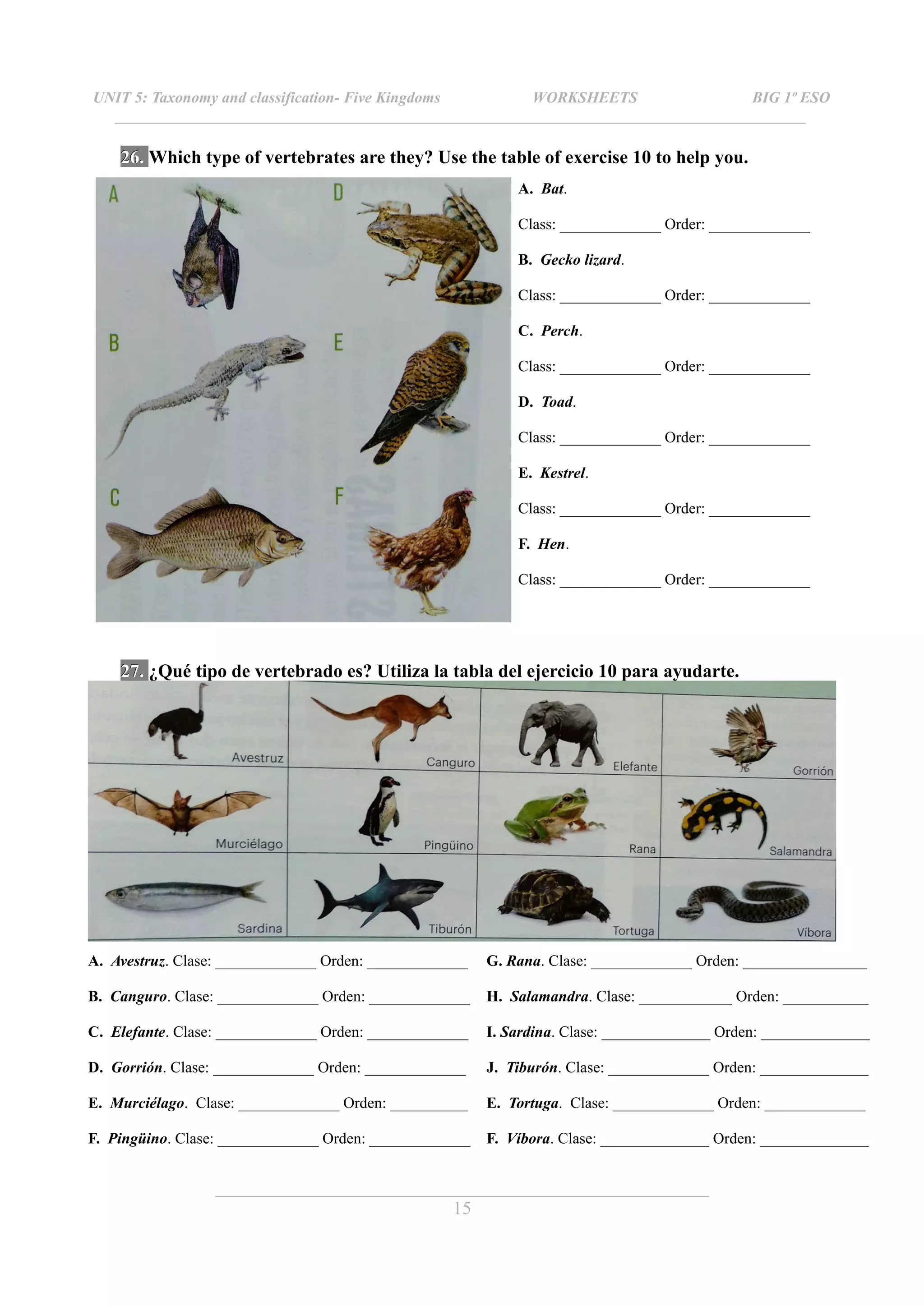 Worksheets taxonomy and clasification | PDF