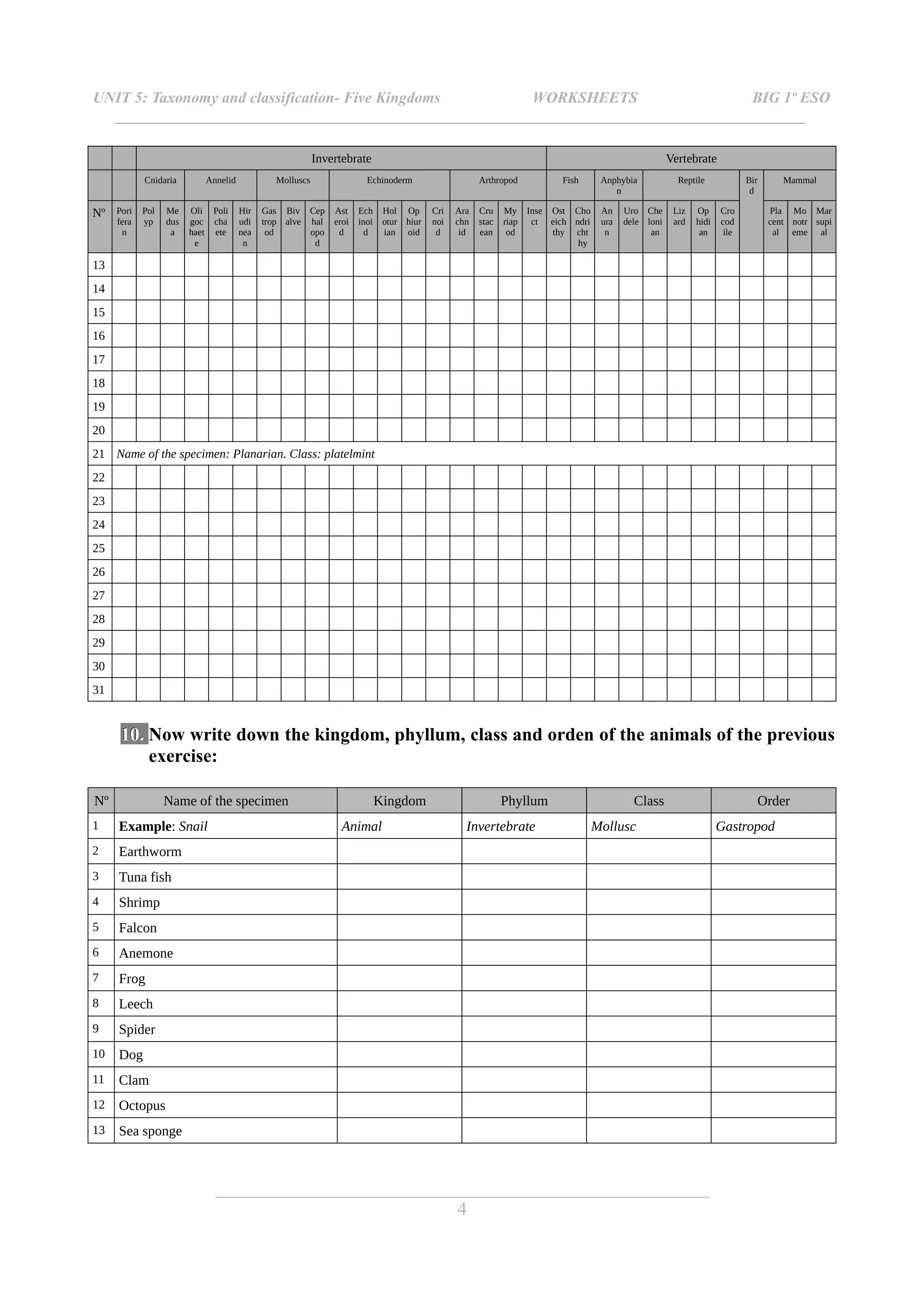 Worksheets taxonomy and clasification | PDF