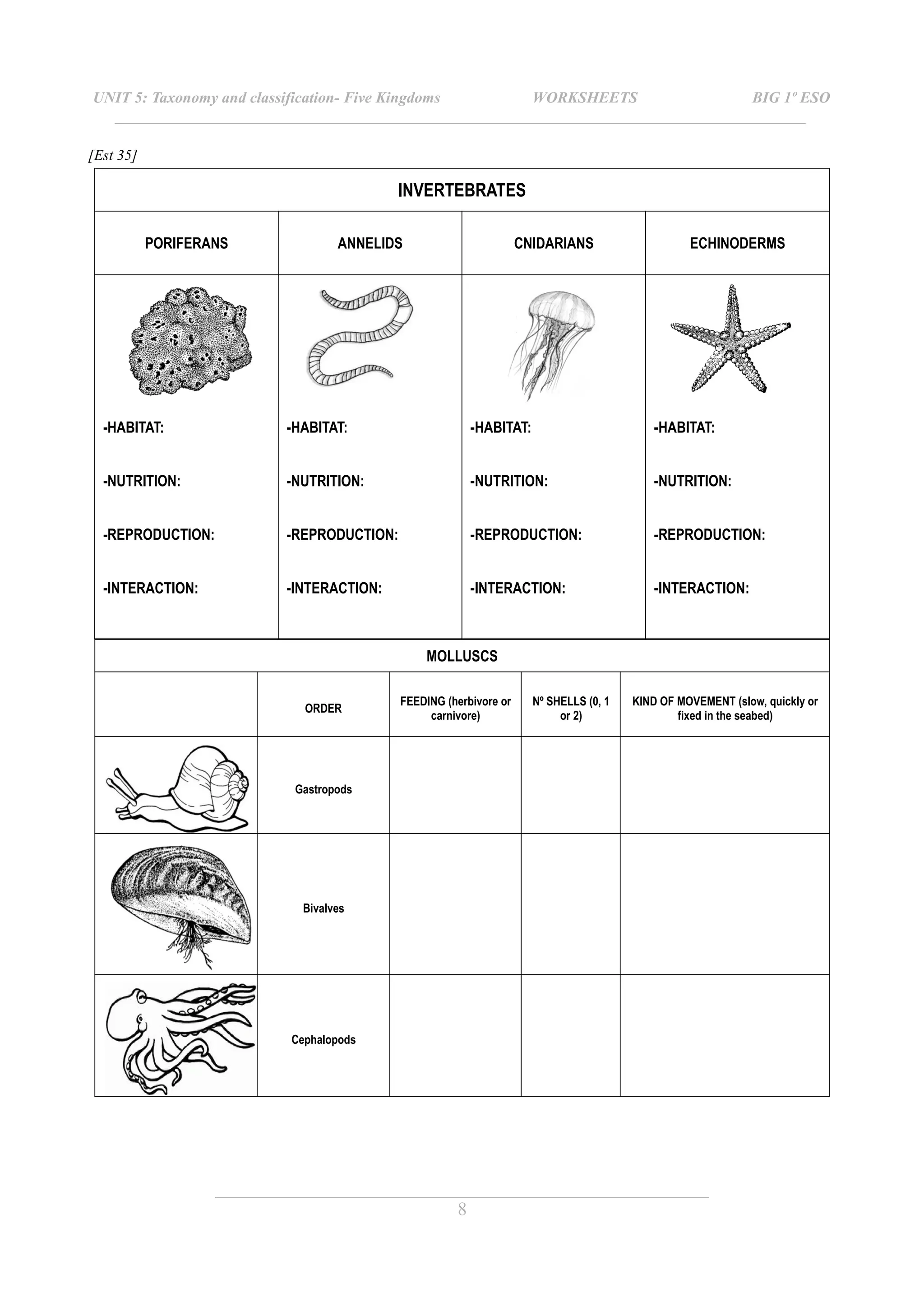 Worksheets taxonomy and clasification | PDF