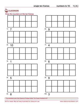 Worksheets ten frames | PDF