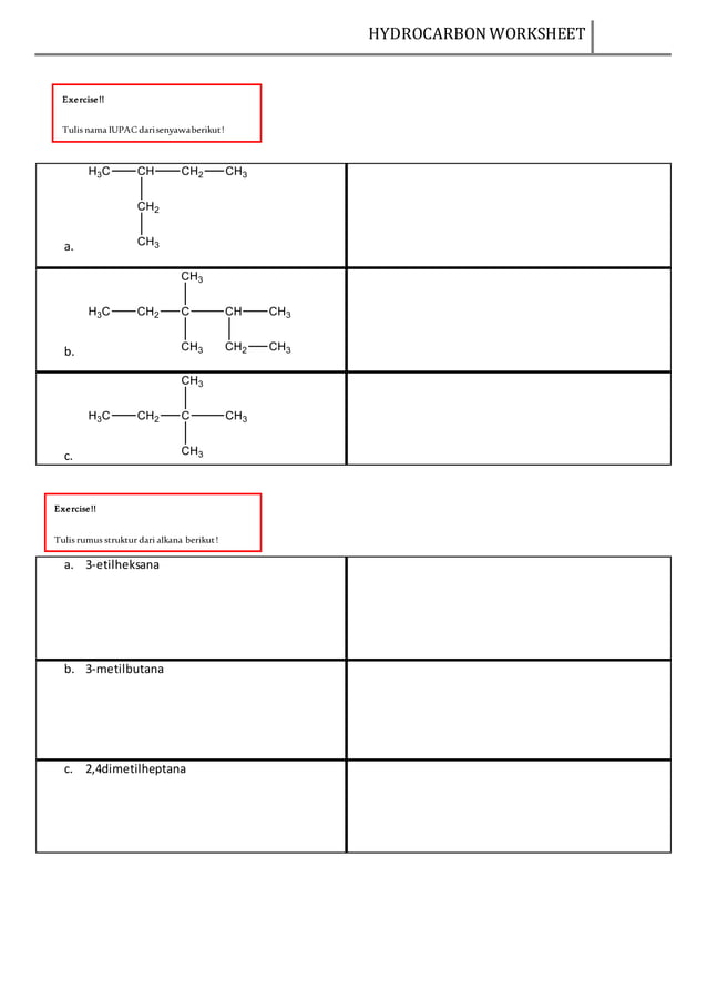Worksheet tata nama alkanaa | DOCX