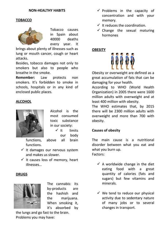 Worksheet unhealthy habits | DOC | Illegal Drugs, Tobacco, eCigarettes ...