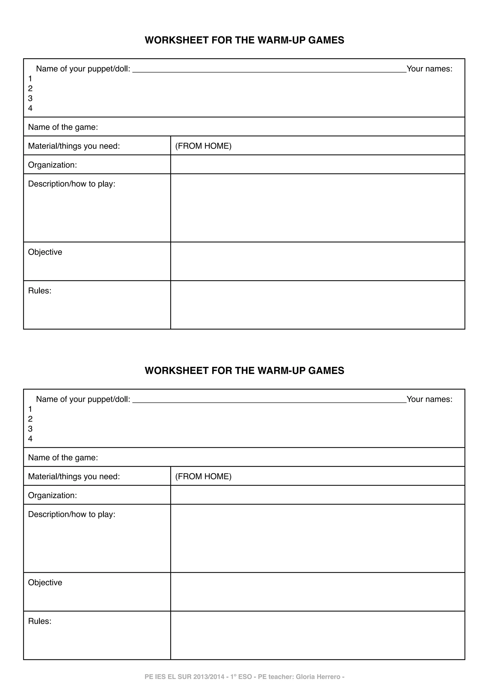 Worksheet warm up games 1º ESO | PDF