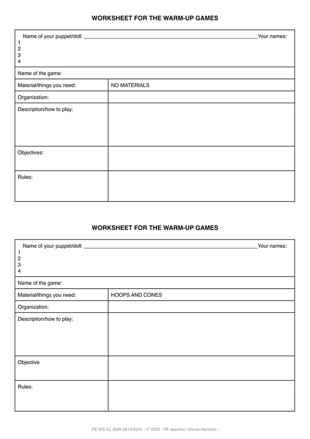 Worksheet warm up games 1º ESO | PDF