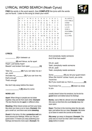 LYRICAL WORD SEARCH - Noah Cyrus + Vance Joy.pdf | Musicals | Genres