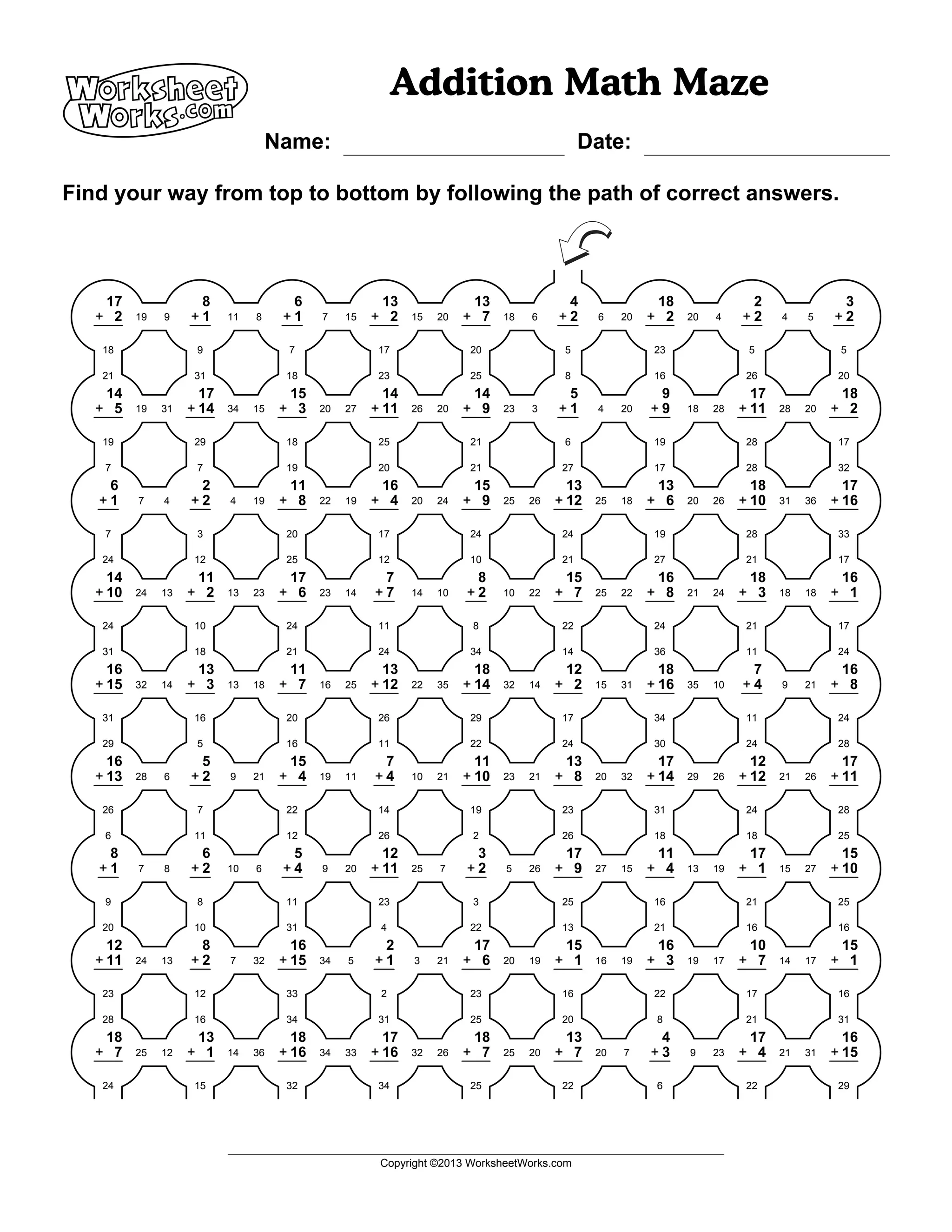 Worksheet works addition_math_maze_1 | PDF