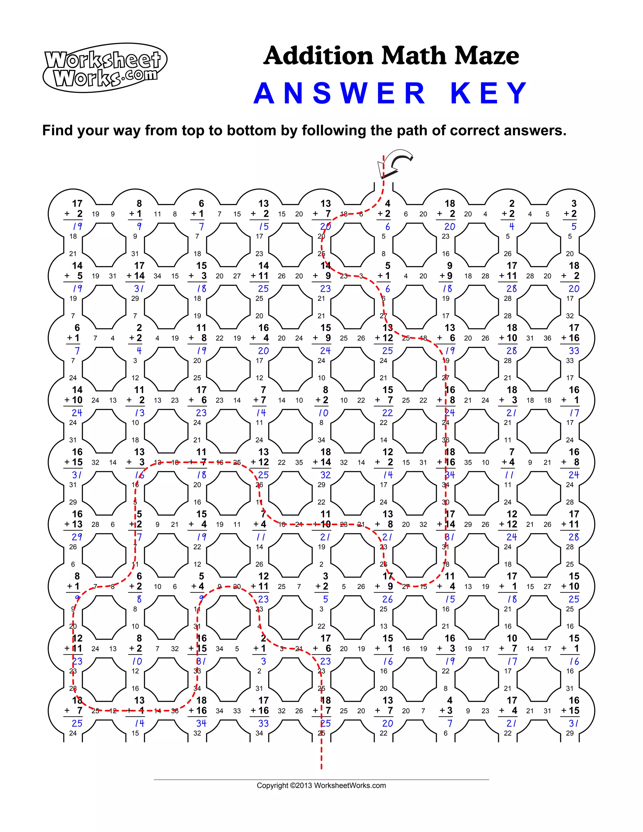Worksheet works addition_math_maze_1 | PDF