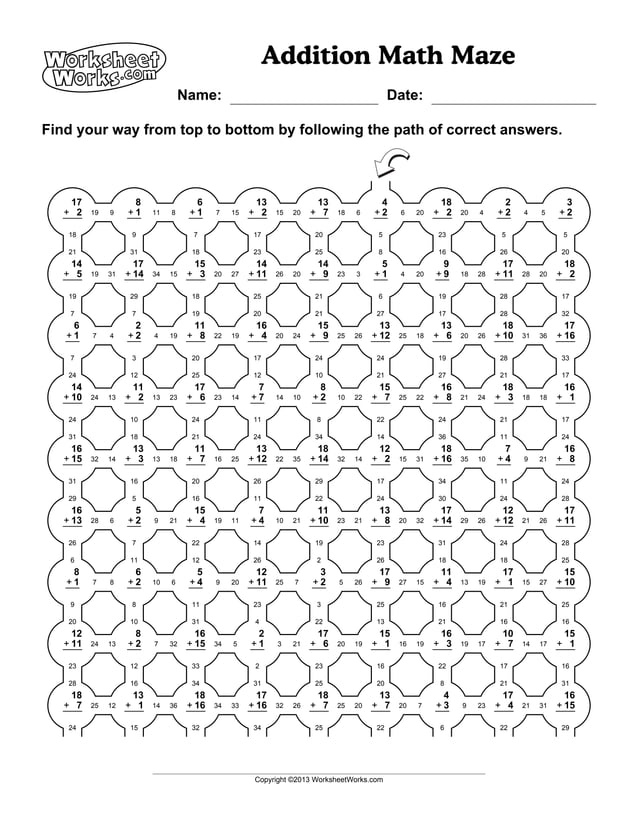 Worksheet works addition_math_maze_1 | PDF