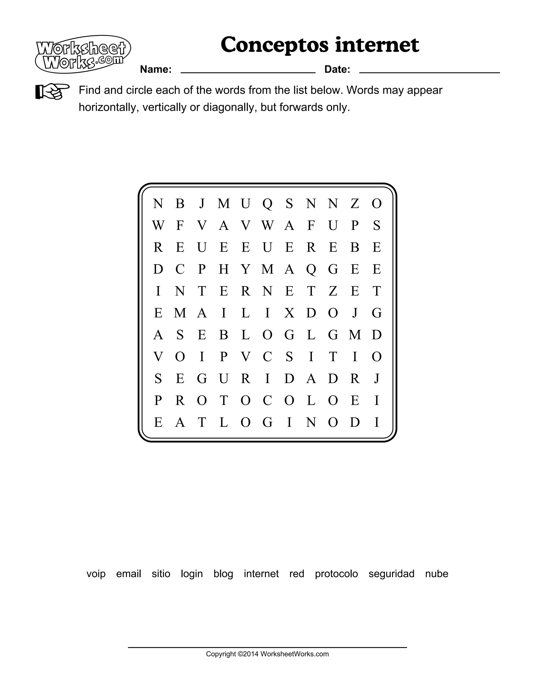 Sopa de letras conceptos de internet | PDF