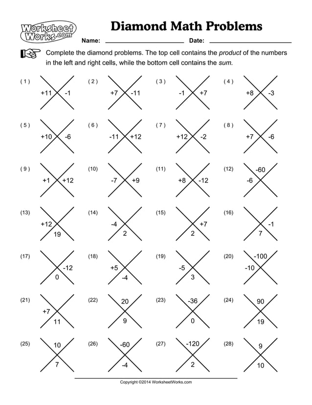 Worksheet works diamond_math_problems_1 | PDF
