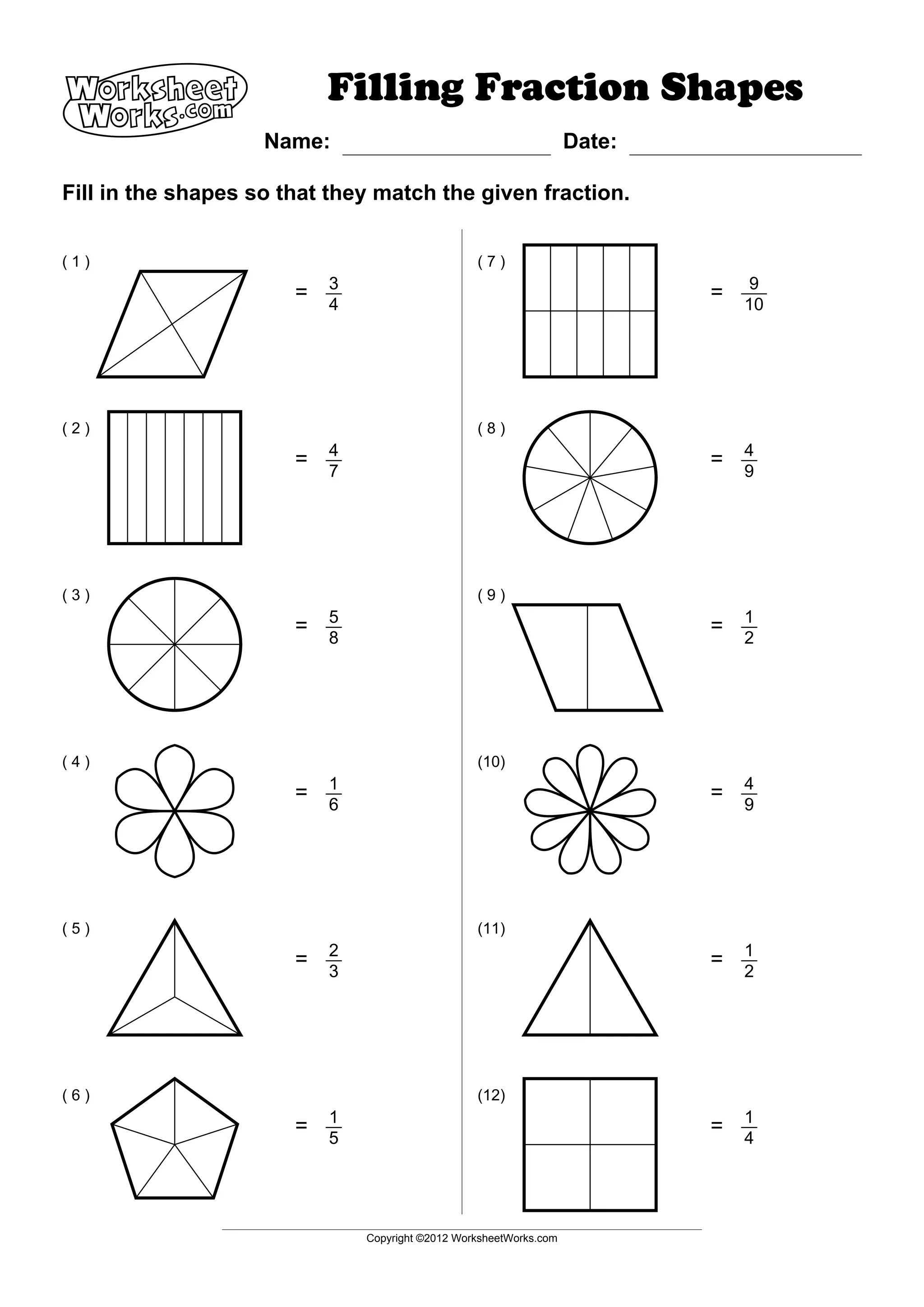 Worksheet works filling_fraction_shapes_1 | PDF