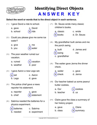 Worksheet works identifying_direct_objects_1 | PDF