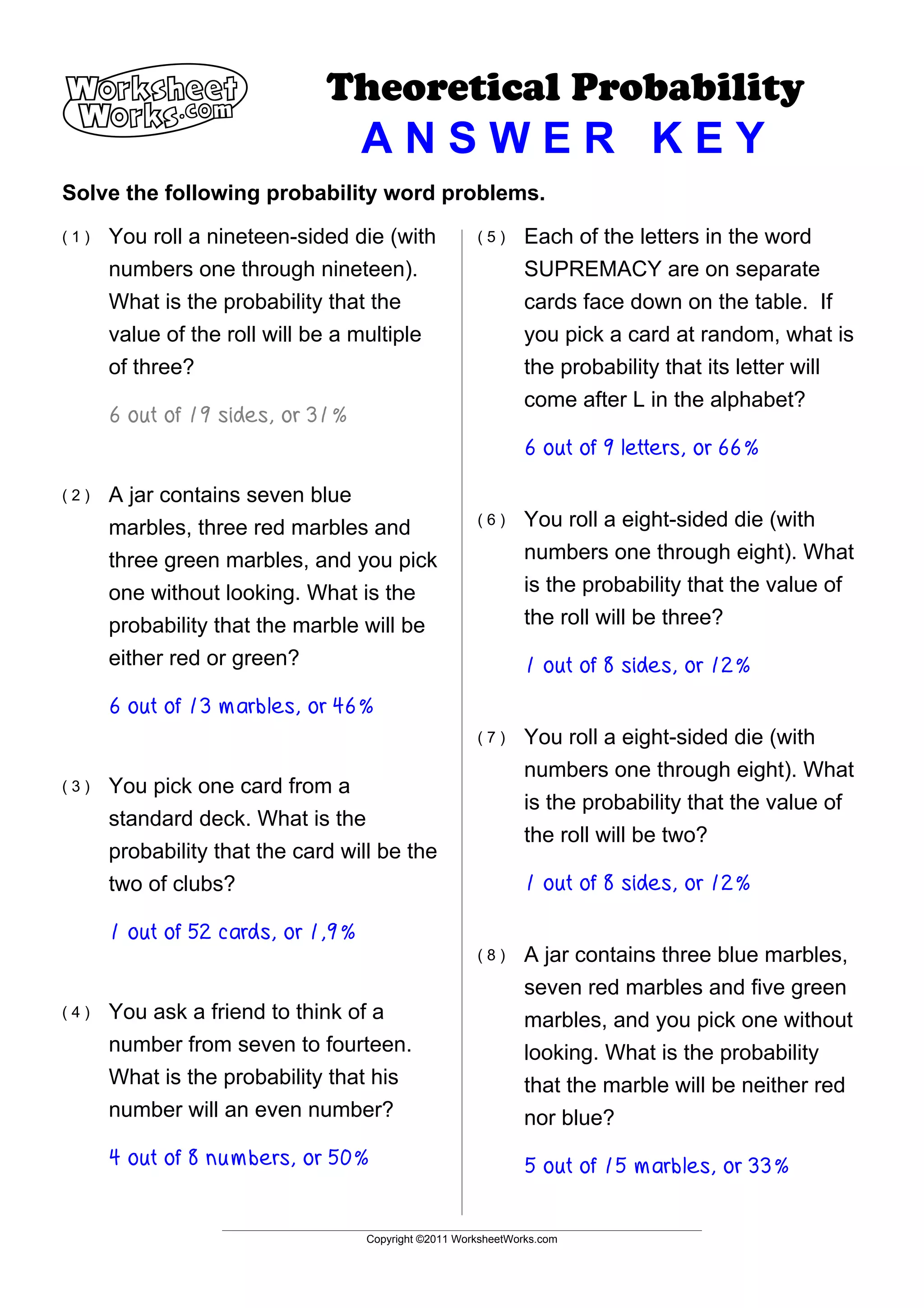 Worksheet works theoretical_probability_1 | PDF