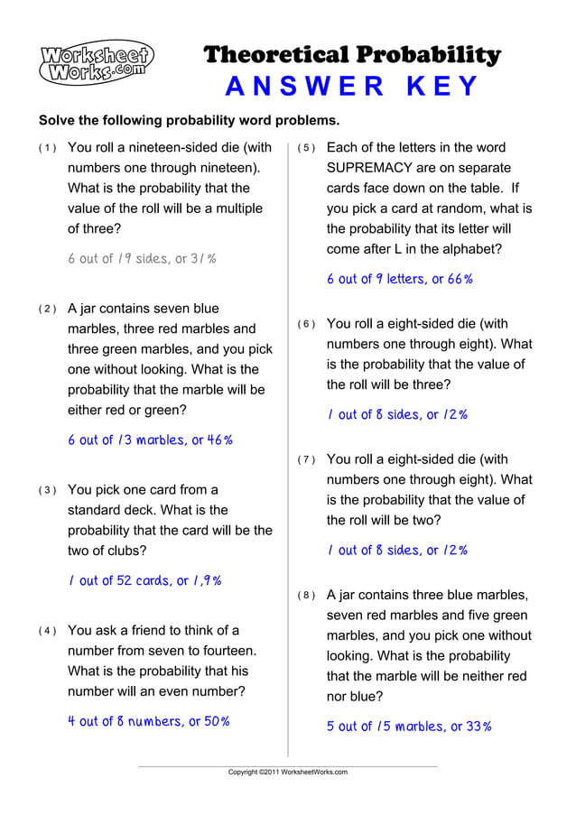 Worksheet works theoretical_probability_1 | PDF | Poker and ...