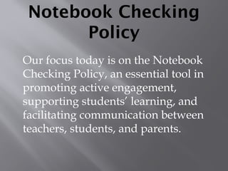 Notebook checking policy for new teachers. | PPTX