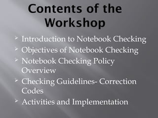 Notebook checking policy for new teachers. | PPTX
