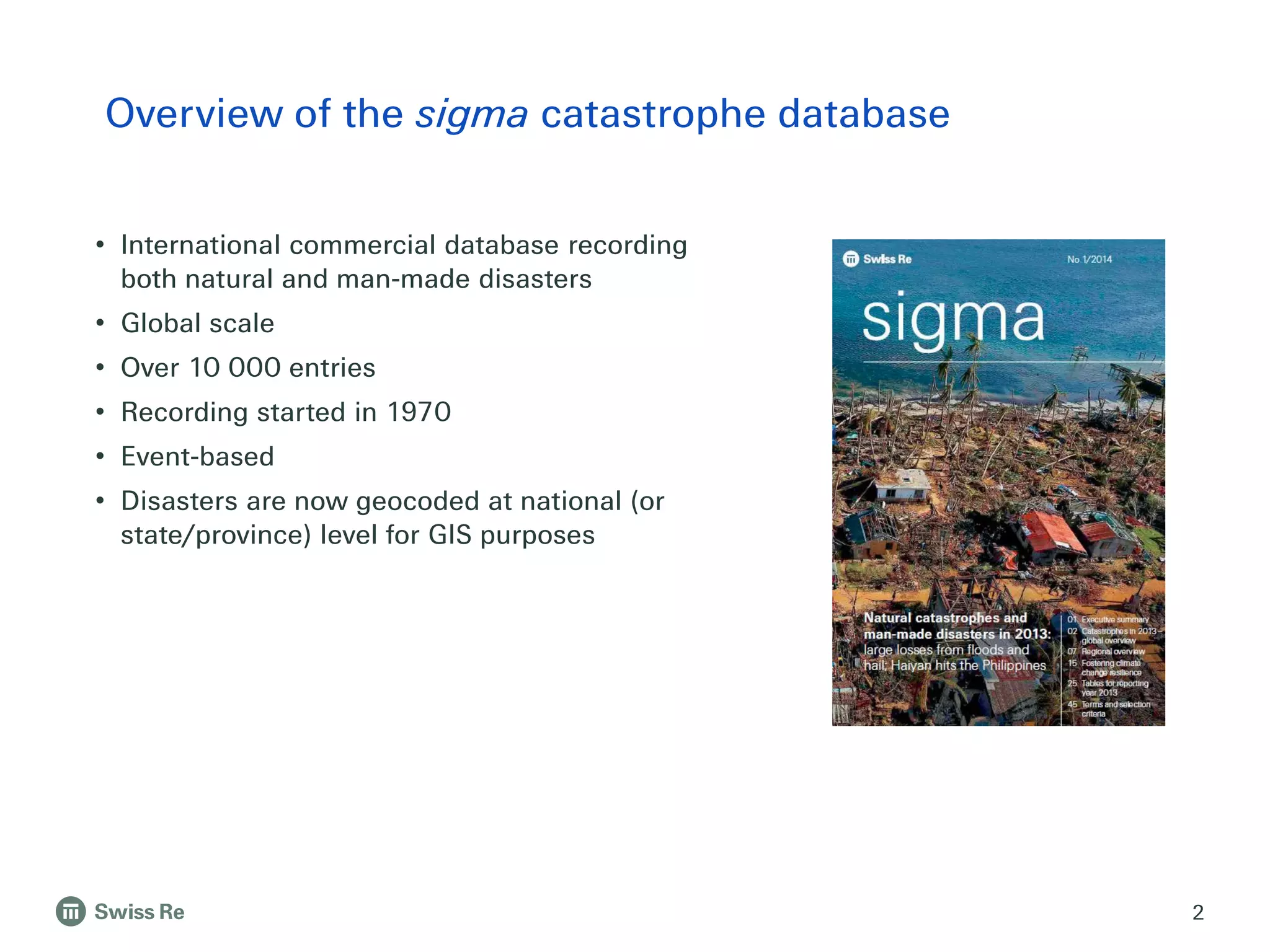 Swiss Re sigma catastrophe database by Lucia Bevere | PDF