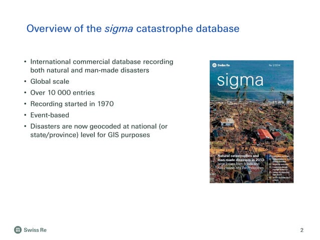 Swiss Re sigma catastrophe database by Lucia Bevere | PDF | Weather ...