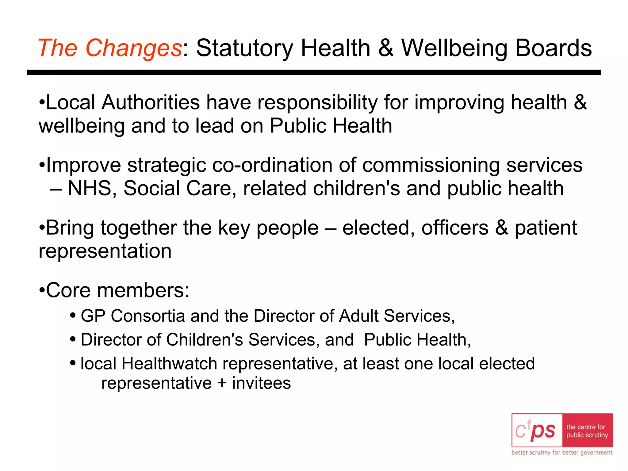 Workshop - Health and wellbeing boards & strategies | PPT