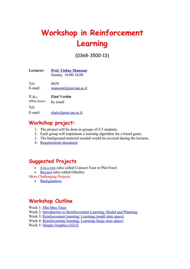 Workshop in Reinforcement Learning | PDF
