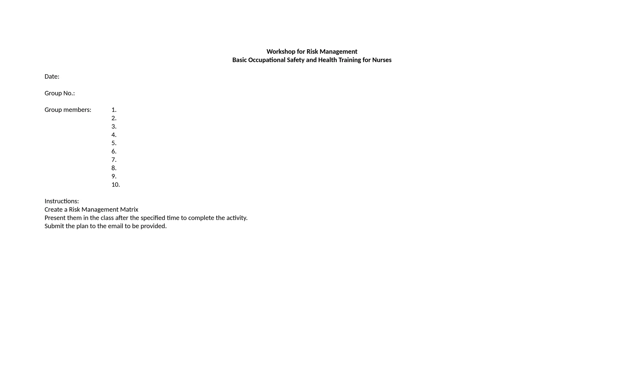 Workshop Risk Managemen form for HIRAC presentation | DOCX