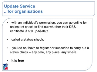 Safeguarding and risk governance: Using the new DBS Update service | PPTX