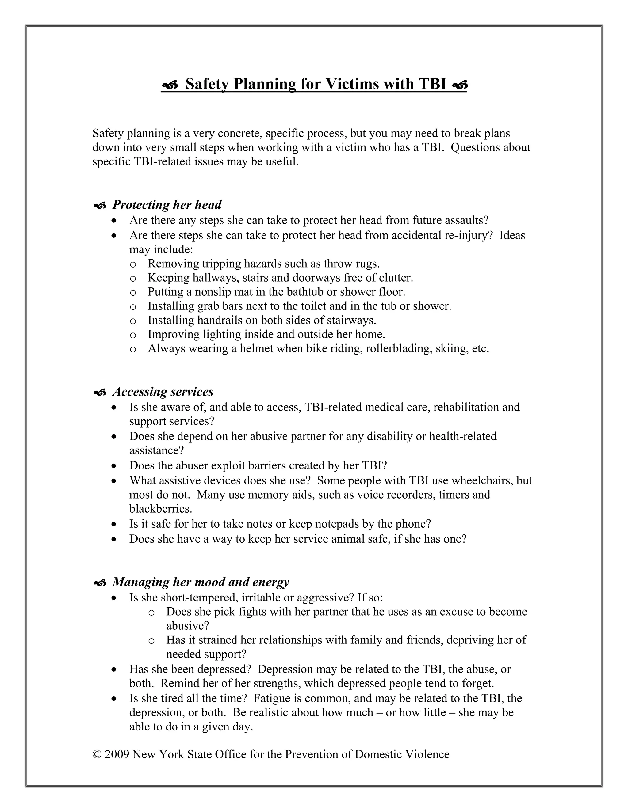 Workshop 30 Safety Planning Tbi Handout | PDF