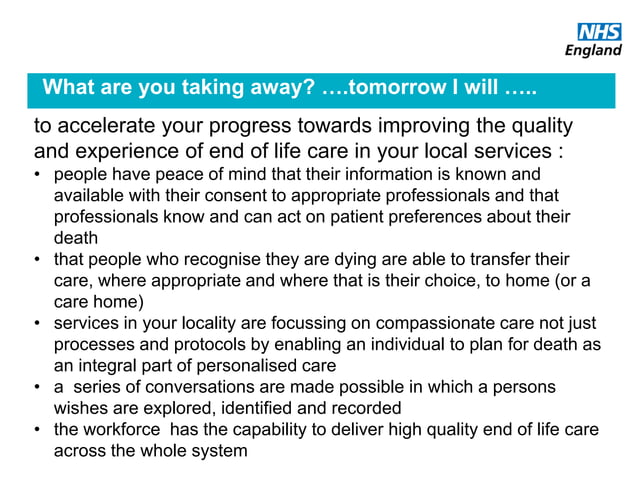 Transforming End of Life Care in Acute Hospitals PM Workshop 5: How to ...