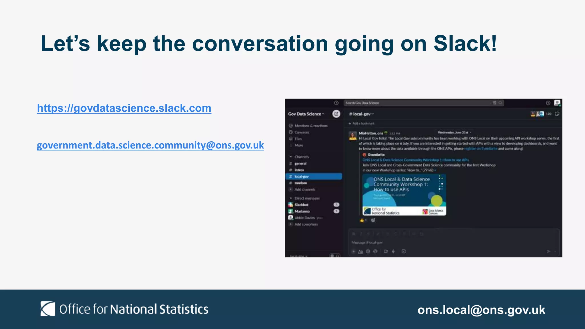 ONS Local and Data Science Community Workshop 1: How to use APIs | PPT ONS Local and Data Science Community Workshop 1: How to use APIs | PPT
