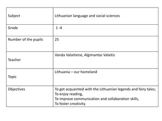 Workshop at school library "Lithuania - my homeland" | PPT