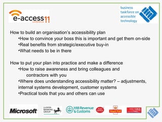 e-A11: Workshop B - Building your accessibility action plan | PPT