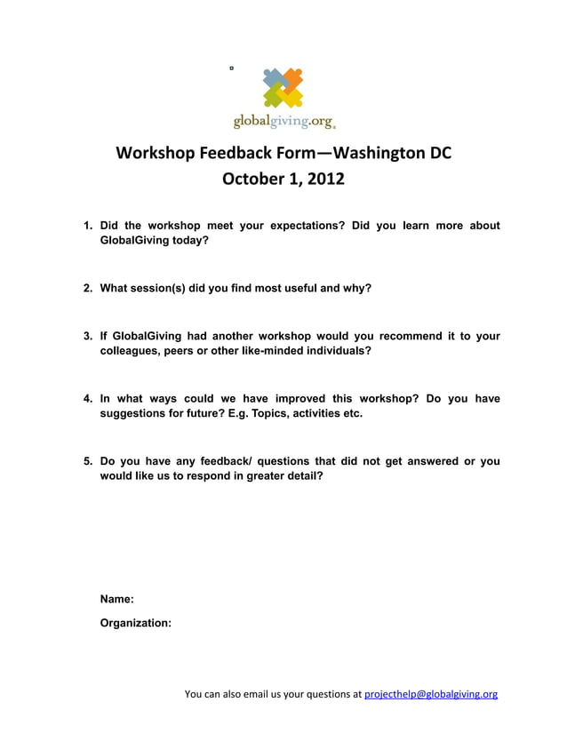 Workshop Feedback Form | DOC