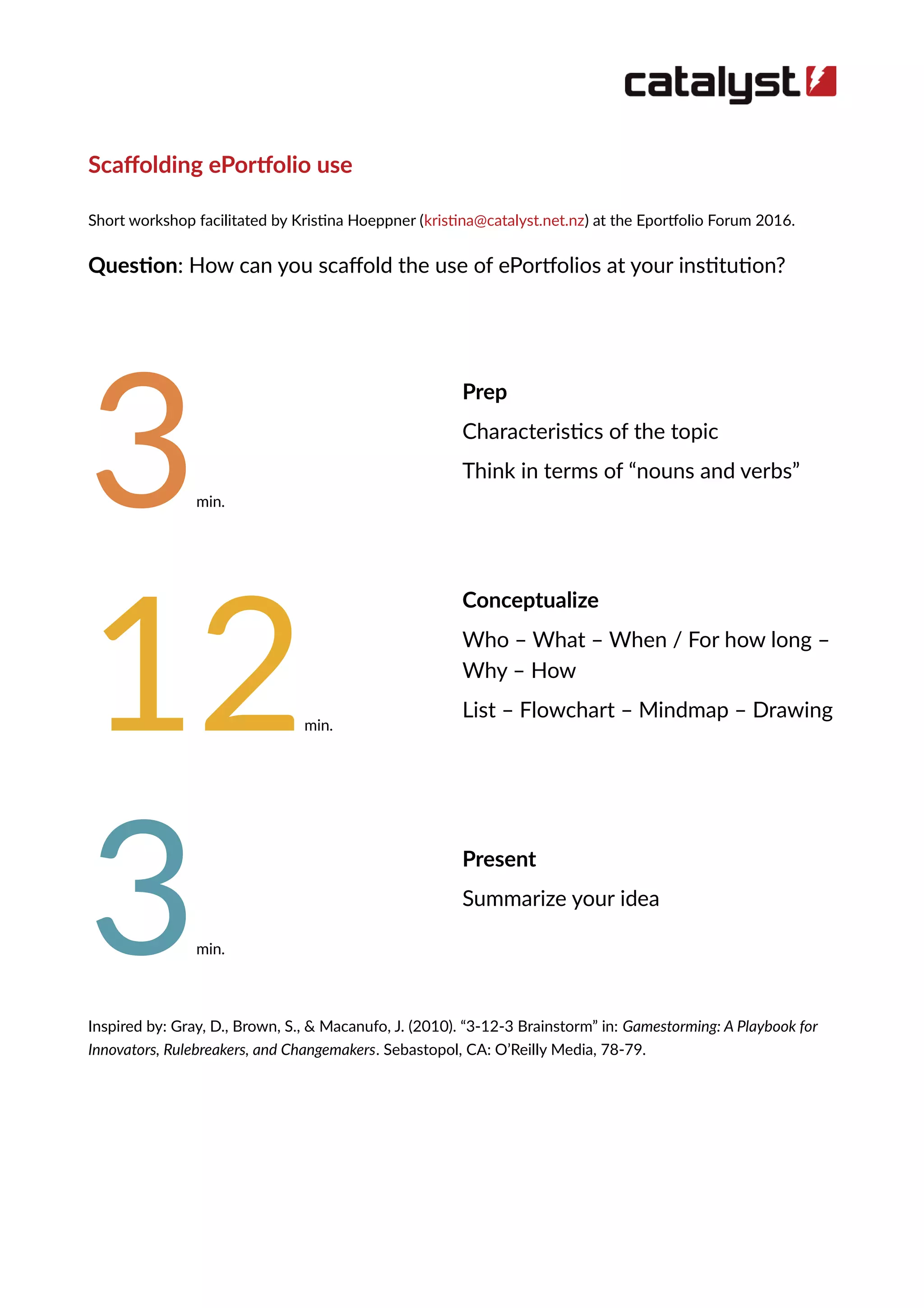 Scaffolding ePortfolio use (workshop handout) | PDF