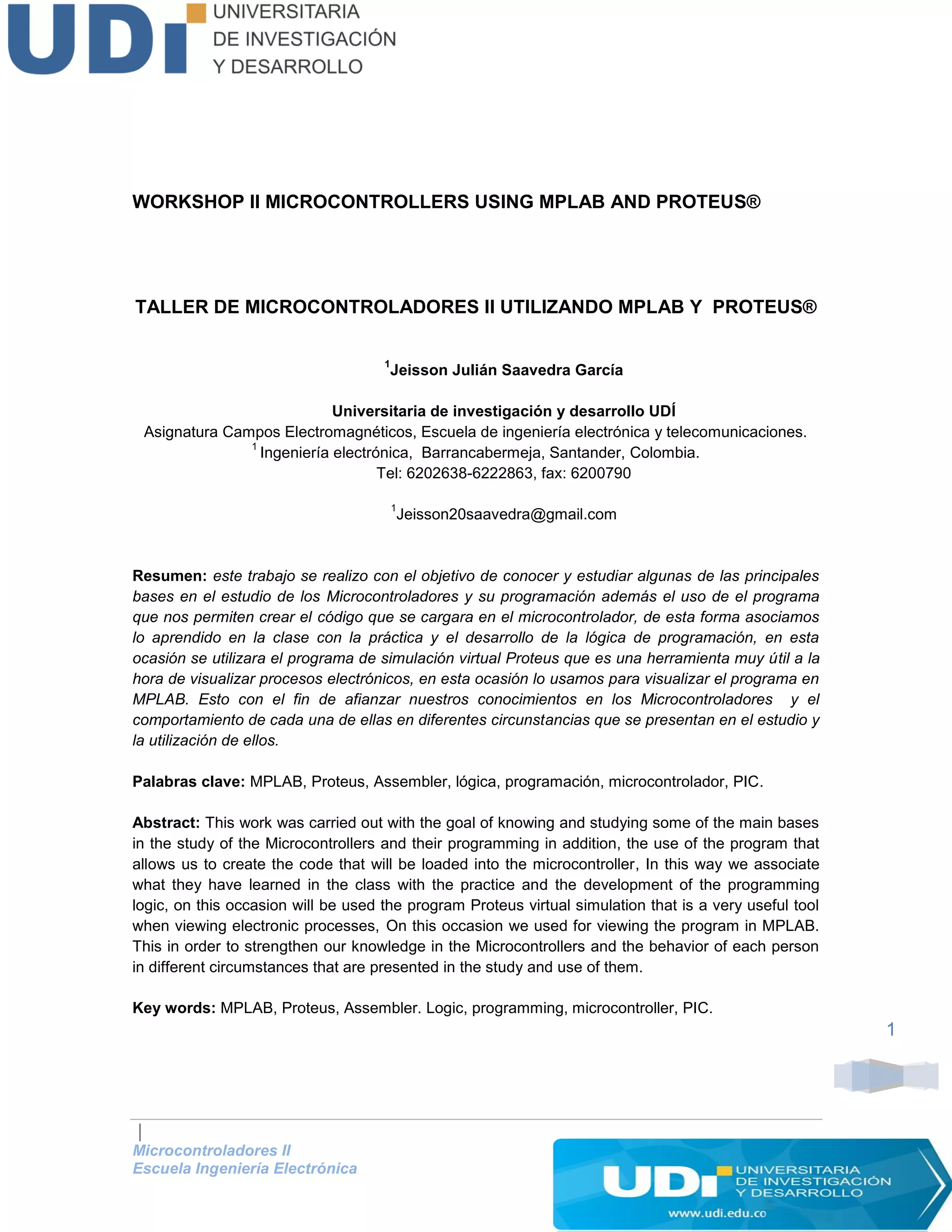 Workshop ii microcontrollers using mplab and proteus | PDF