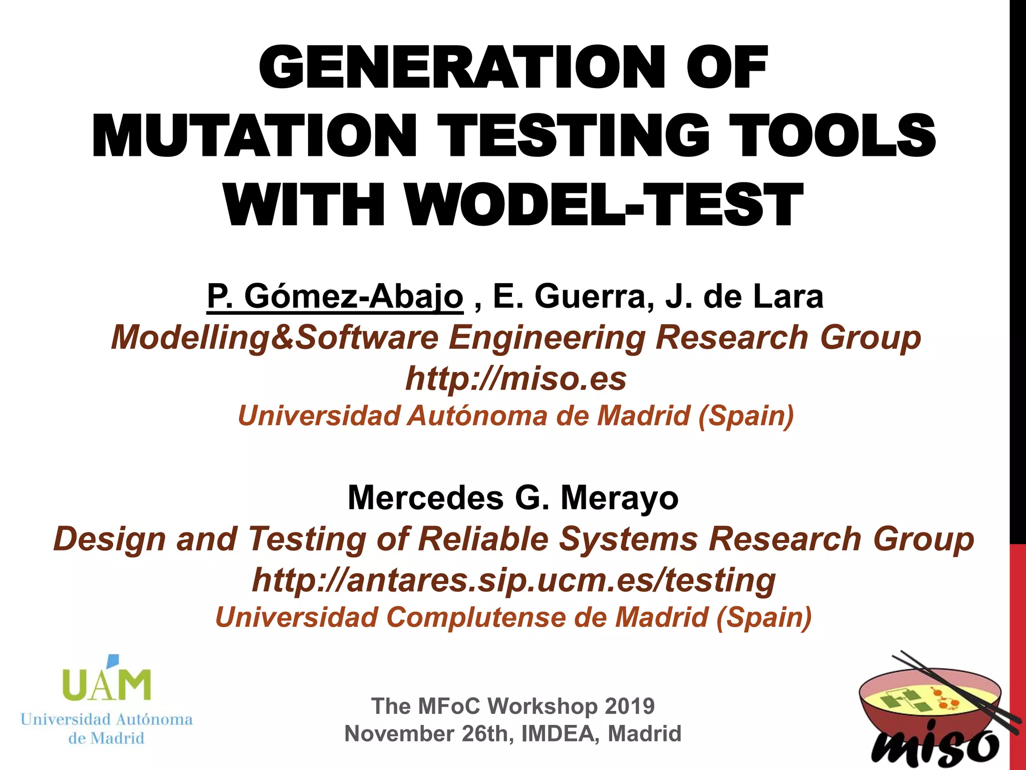 Generation of mutation testing tools with Wodel-Test | PPT