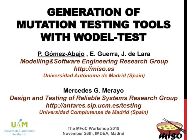 Generation of mutation testing tools with Wodel-Test | PPT
