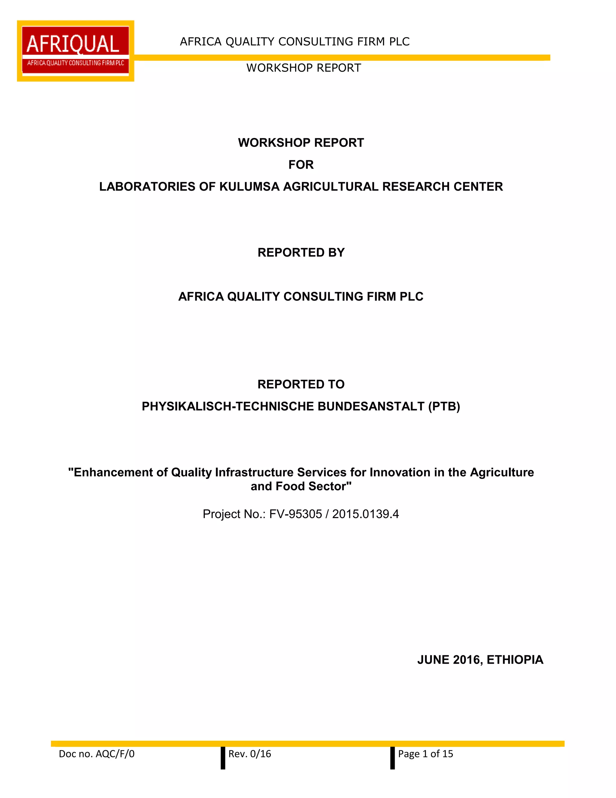 Workshop Report on Kulumsa Agricultural Research Laboratories | PDF